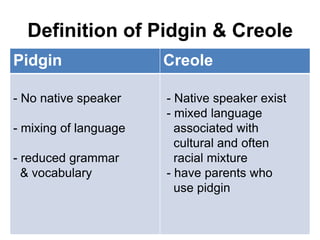 creole as a language(영어발달사) | PPTX | Reggae | Music