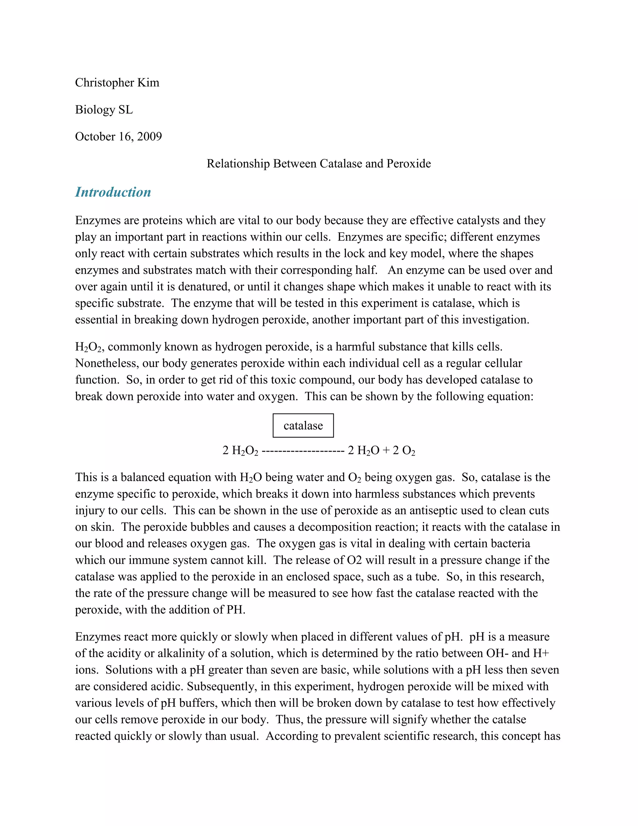 Biology Catalase Lab | DOCX