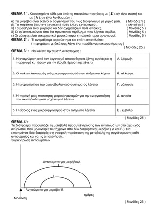 Θέματα Βιολογία Γ Λυκείου | DOC