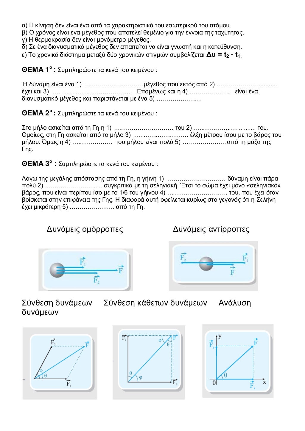 Ασκήσεις στις Δυνάμεις - Φυσική ΄Β Γυμνασίου