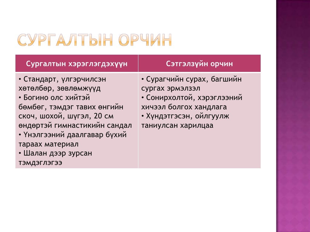 нэгж хичээлийн сургалтын хөтөлбөр