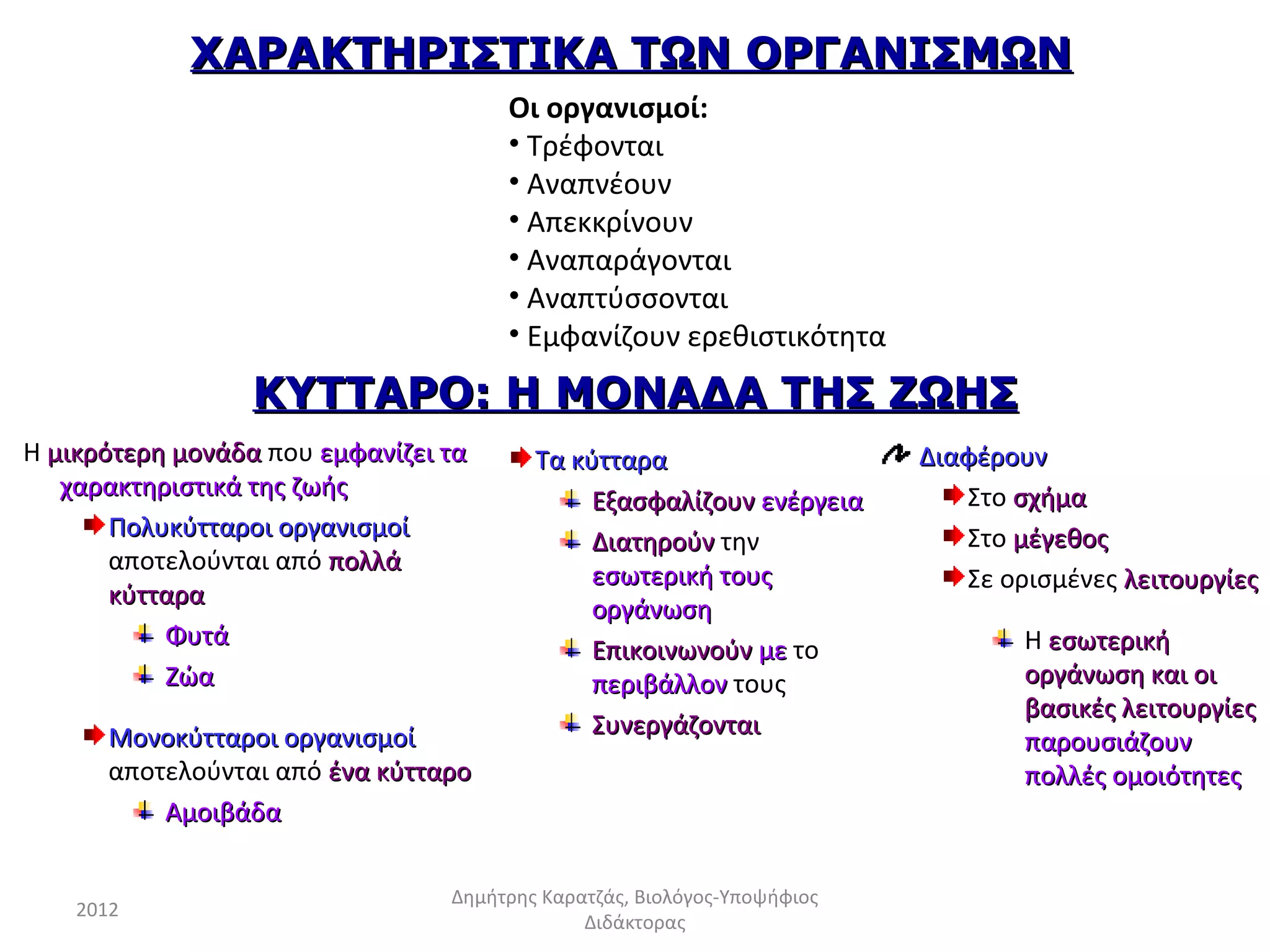 Μάθημα: Βιολογία. Α' Γυμνασίου-Σημειώσεις σχολικού βιβλίου | PPT