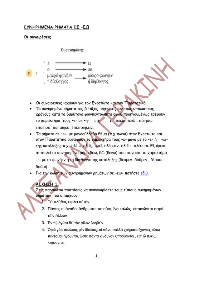 ΤΑ ΣΥΝΗΡΗΜΕΝΑ ΡΗΜΑΤΑ ΣΕ -ΕΩ | PDF