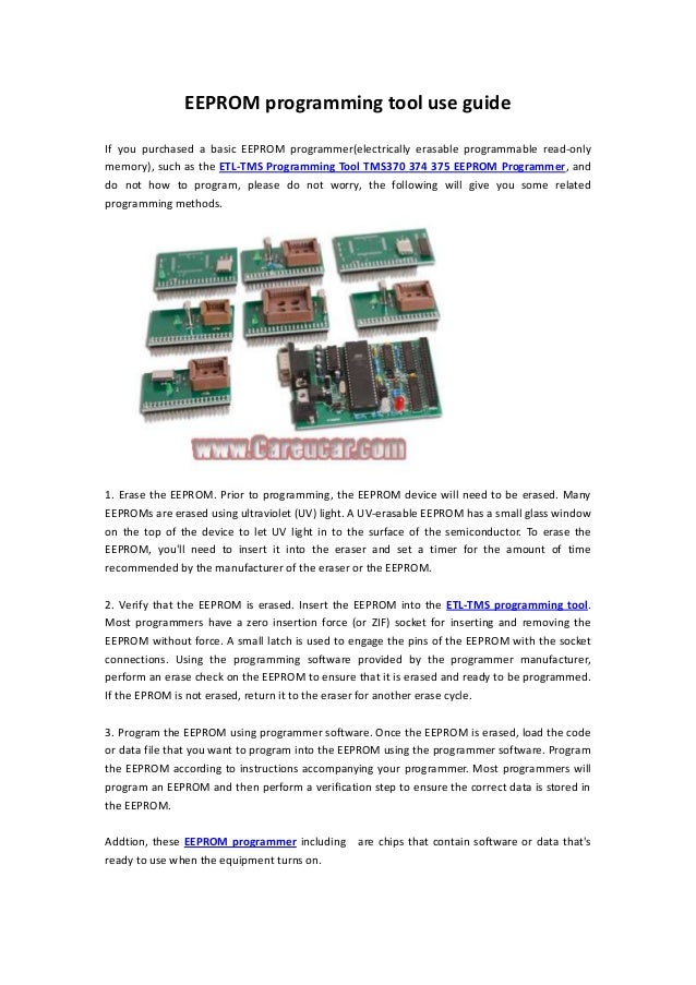 Eeprom Programming Tool Use Guide