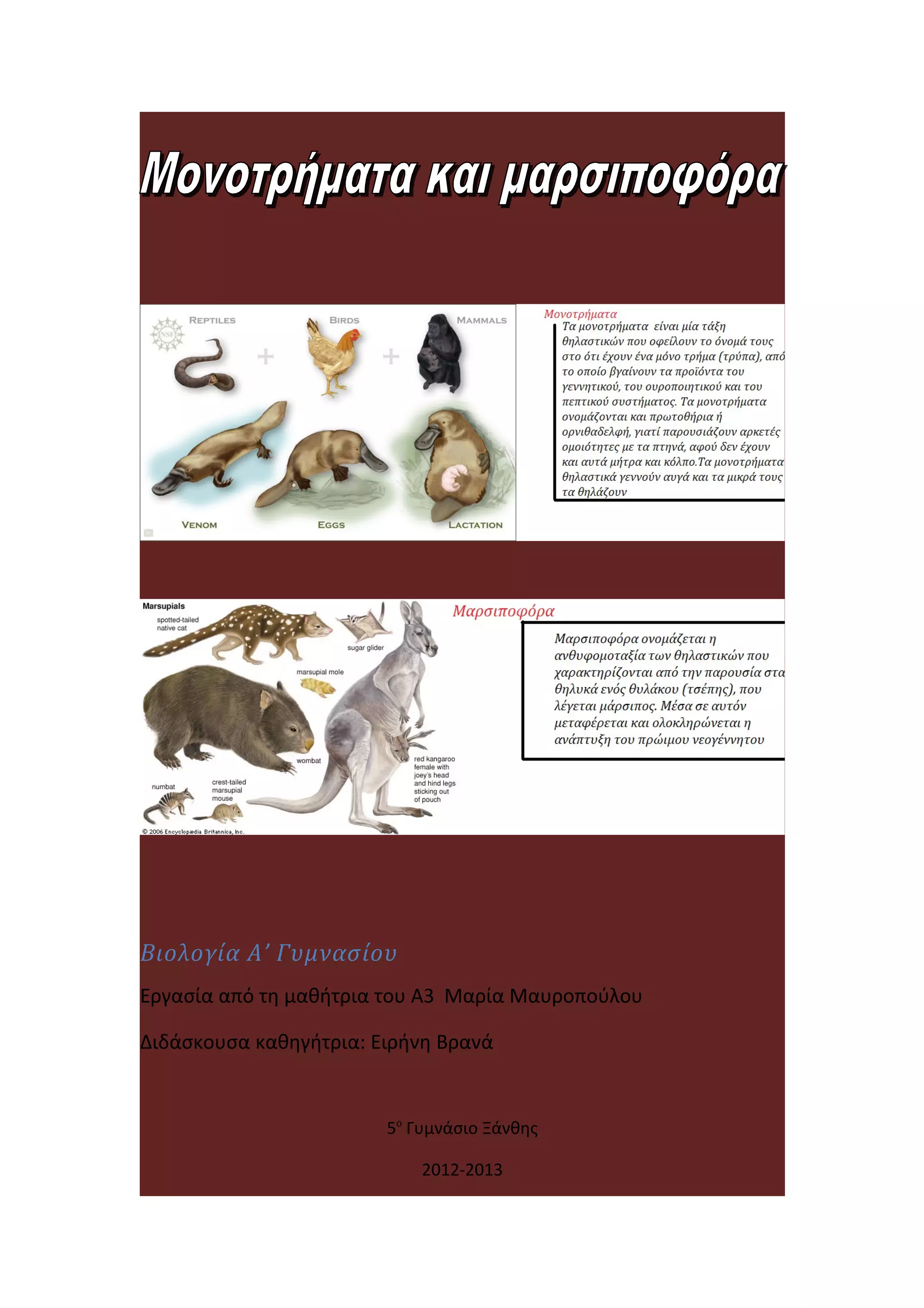 Μονοτρήματα και μαρσιποφόρα | PDF