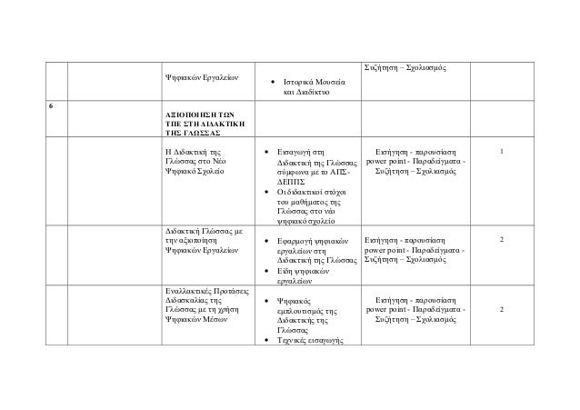 αναλυτικο προγραμμα νεων τεχνολογιων