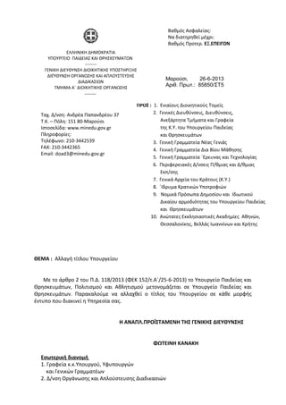 ΑΛΛΑΓΗ ΤΙΤΛΟΥ ΥΠΟΥΡΓΕΙΟΥ | DOC