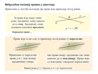 Tačka, prava ravan - osnovni pojmovi i odnosi | PPTX