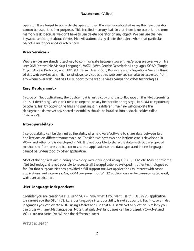 .Net framework by naveen kumar veligeti | DOCX