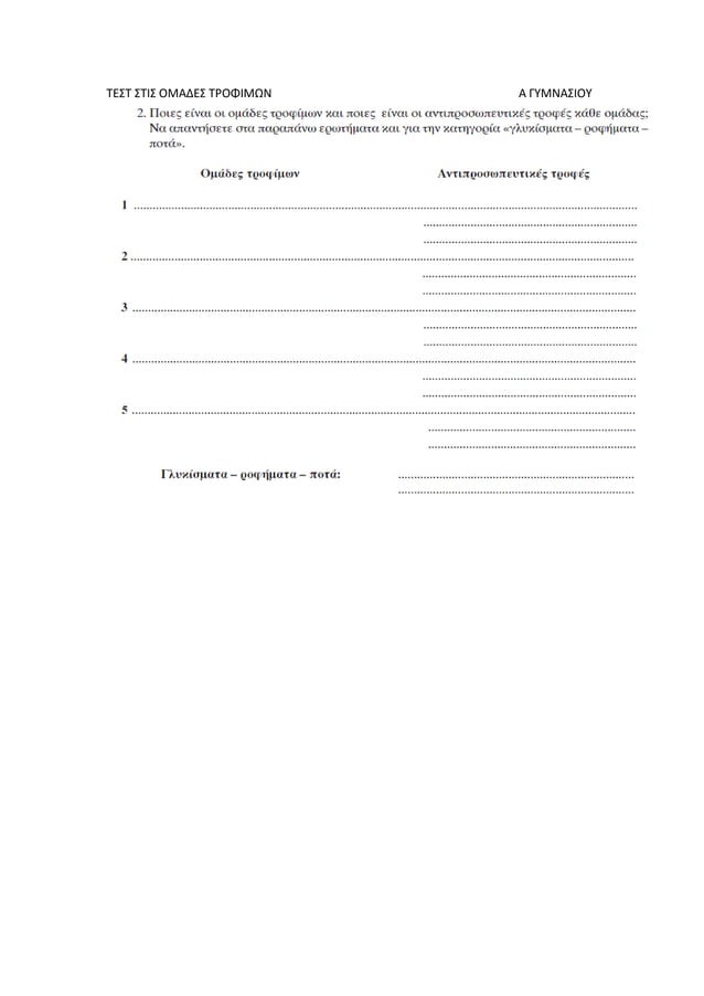 ομαδες τροφιμων τεστ | DOCX