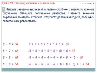 Математика. 2 класс. Урок 2.59 Таблица умножения и деления на 6 | PPTX