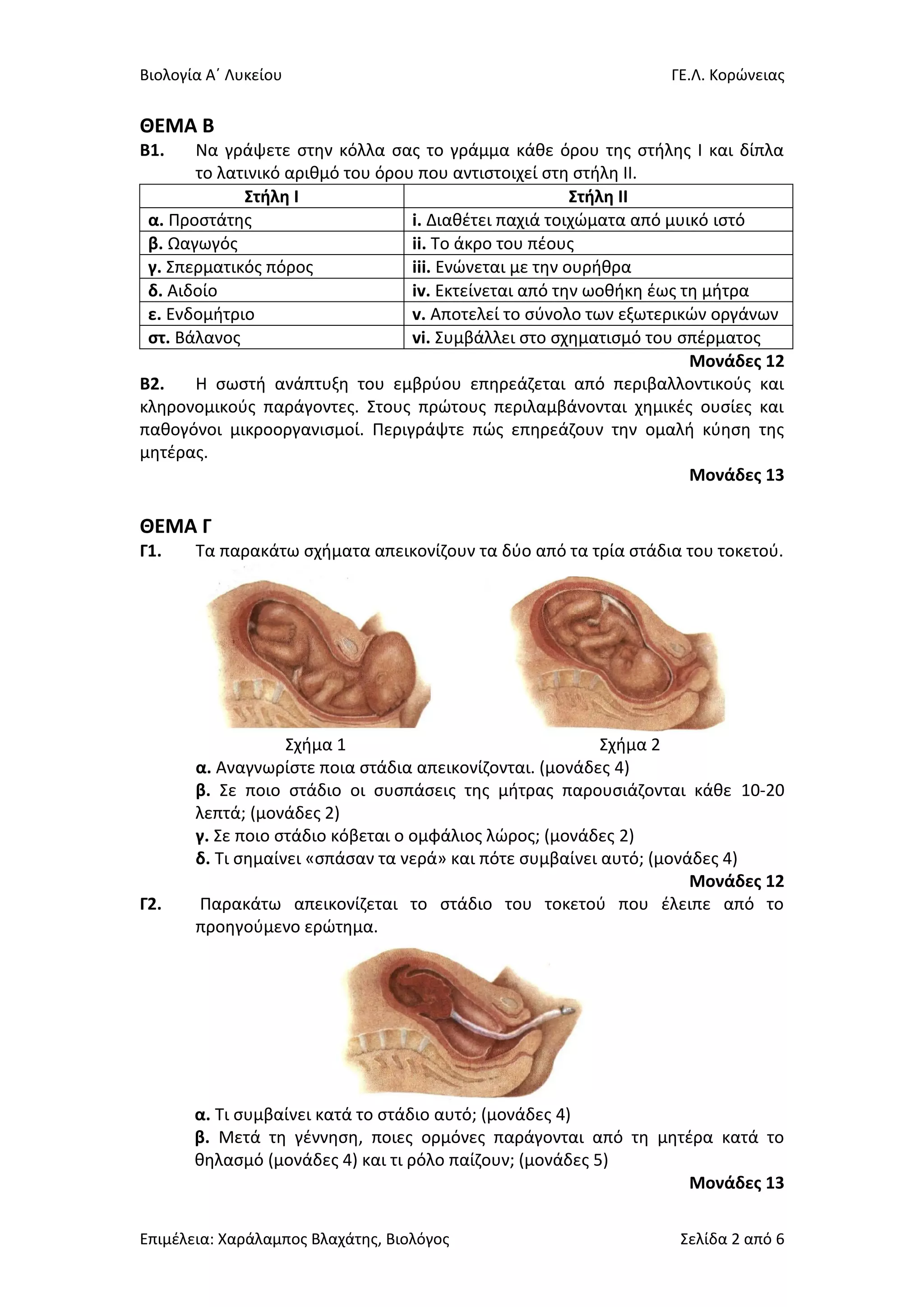 διαγώνισμα βιολογία α' λυκείου (κεφ. 12) | PDF