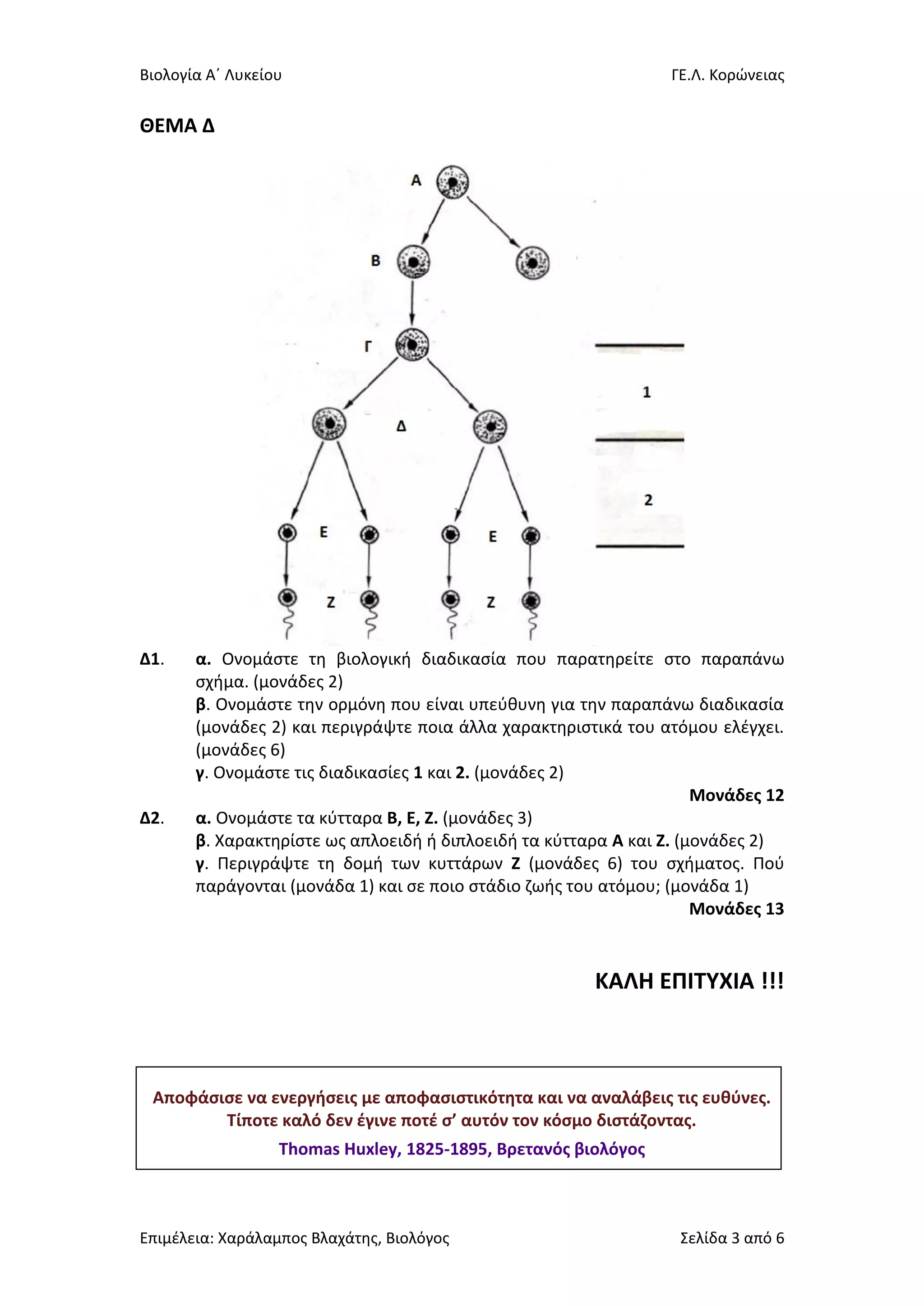 διαγώνισμα βιολογία α' λυκείου (κεφ. 12) | PDF