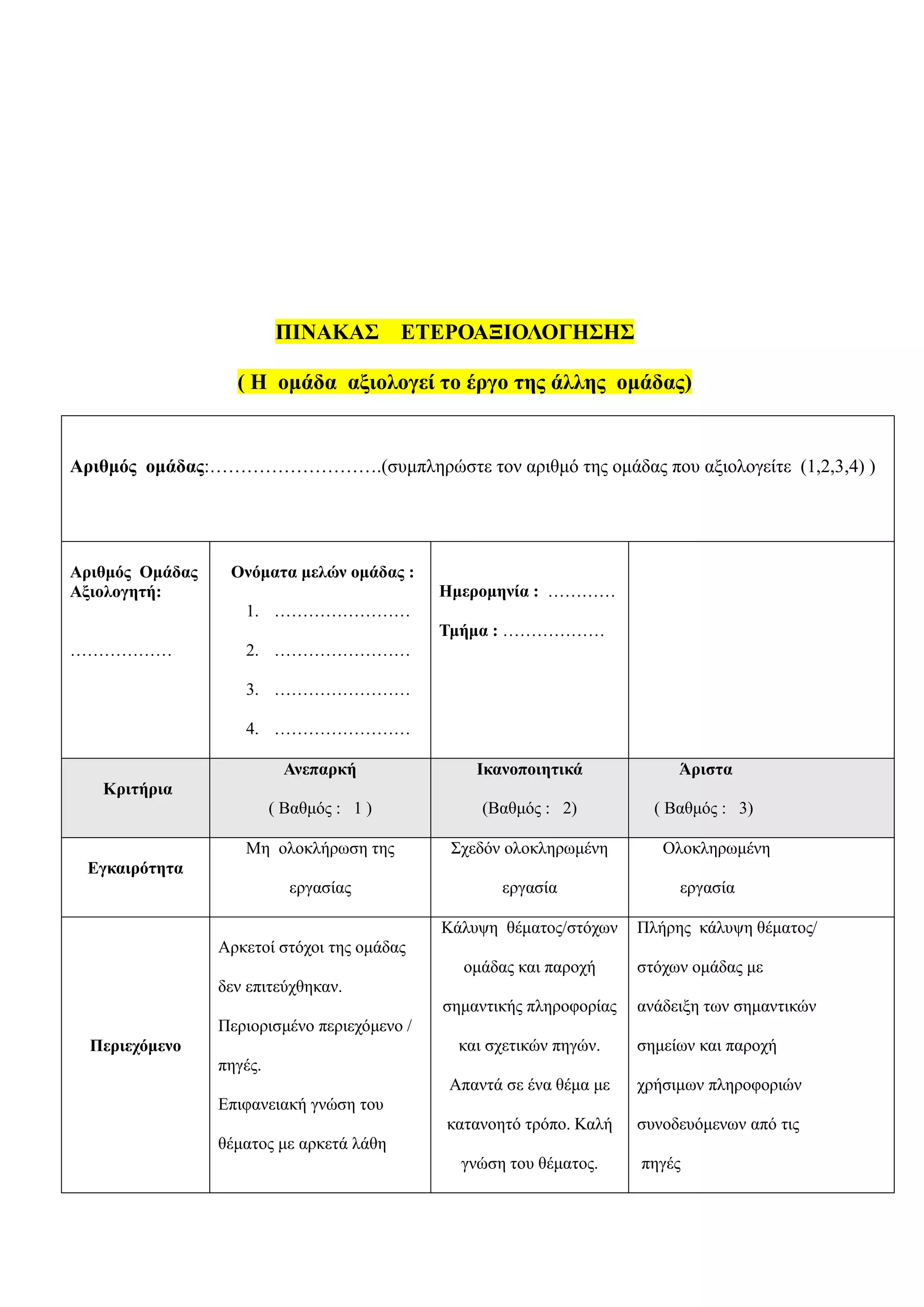 εντυπα αξιολογησης ετεροαξιολογησης | PDF