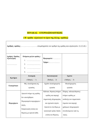 εντυπα αξιολογησης ετεροαξιολογησης | PDF