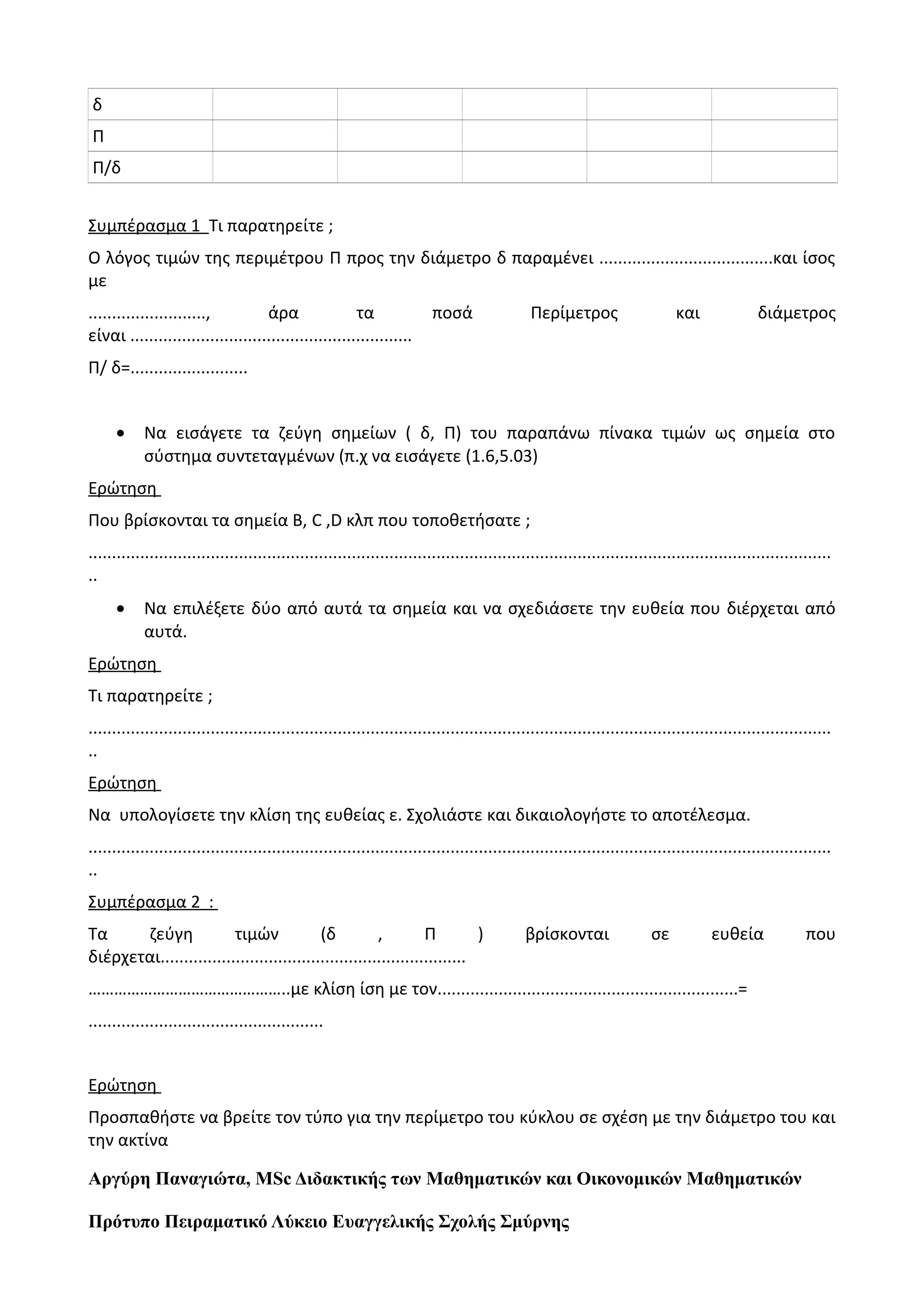 Φύλλα εργασίας για τη διδασκαλια του μήκους -εμβαδού κύκλου-λογισμικό ...
