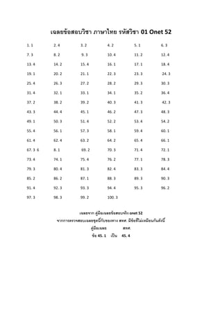 เฉลยข้อสอบวิชา ภาษาไทย | PDF