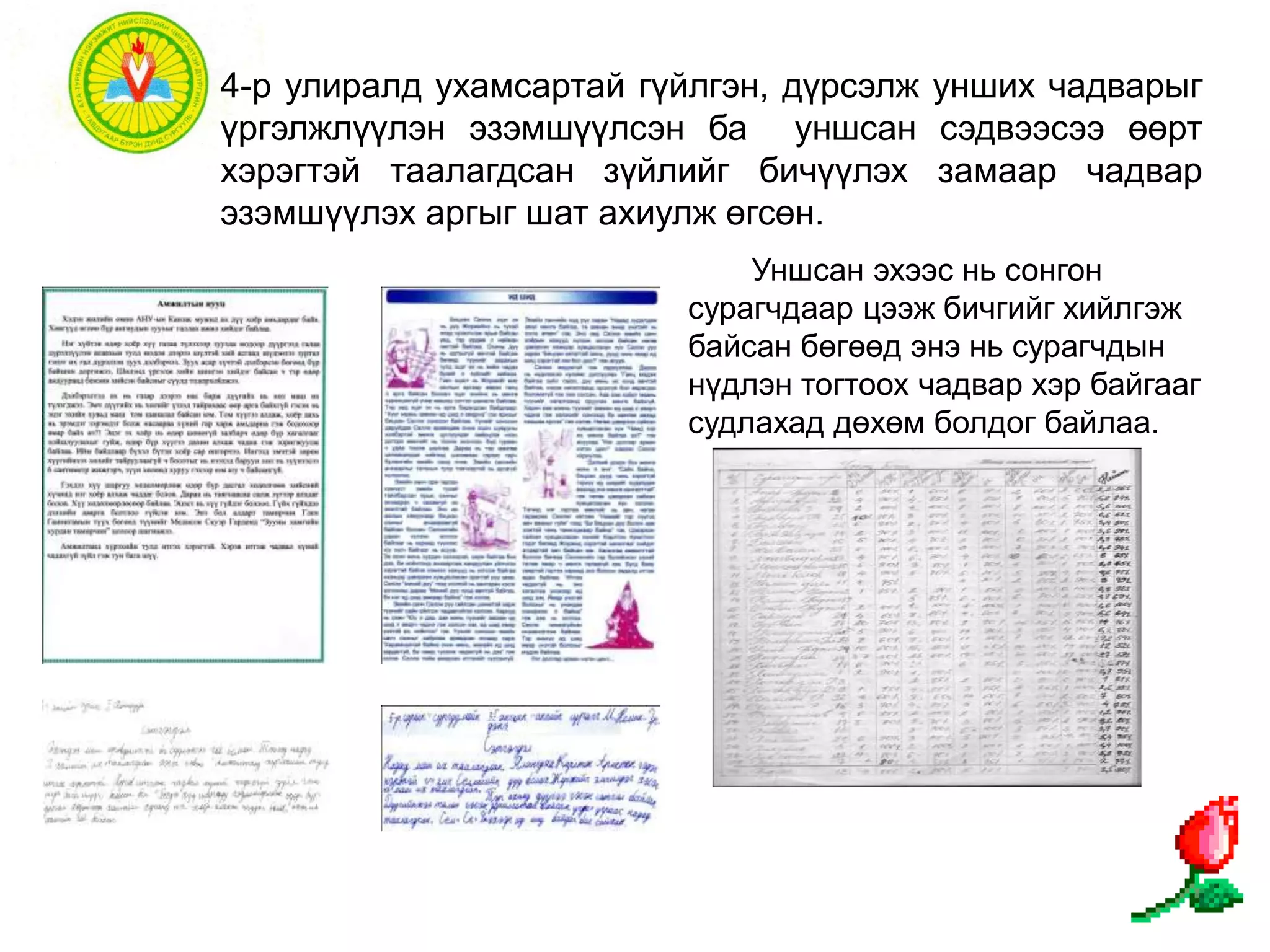 хүүхэд нэг бүрийг бүтээлчээр уншуулснаар бичих чадварыг сайжруулах нь Pptx