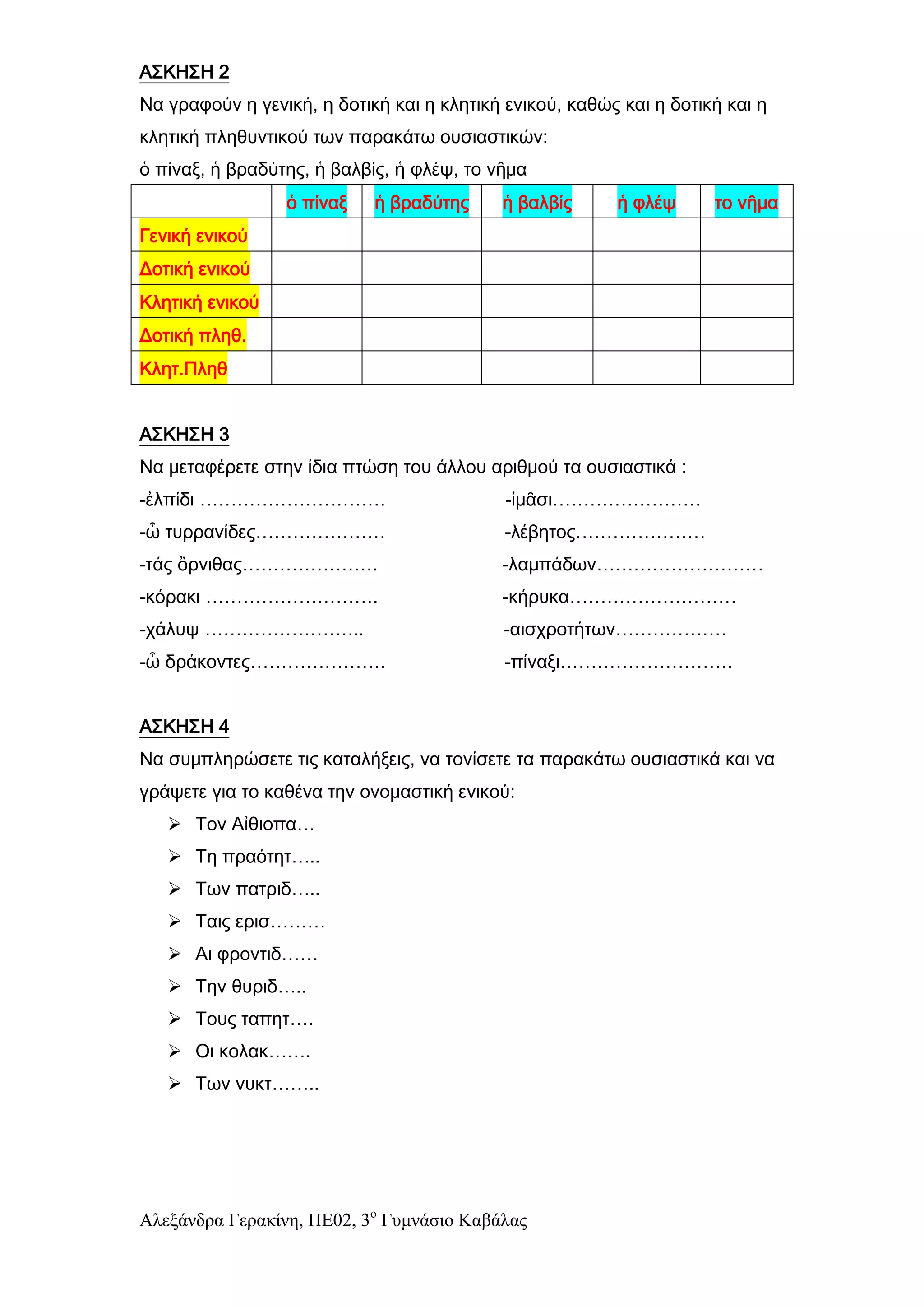 ασκησεις στα συμφωνοληκτα ουσιαστικα γ κλισης | PDF