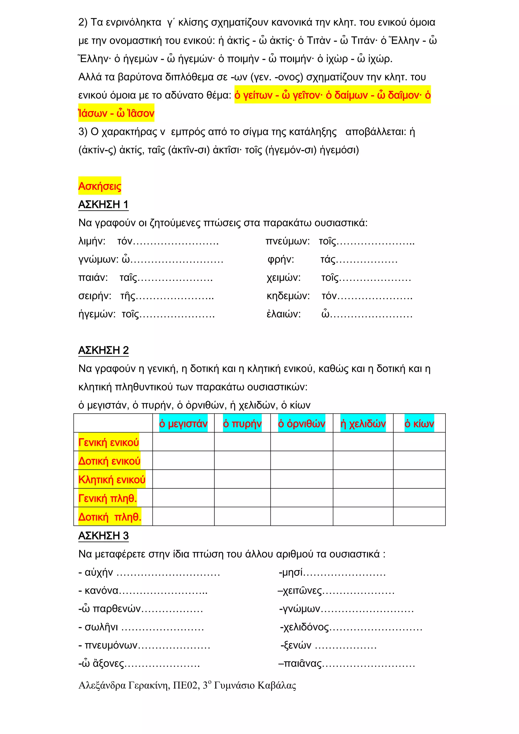 Ασκησεις στα ενρινοληκτα ουσιαστικα γ κλισης | PDF