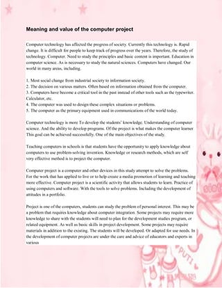 ความสำคัญของการทำโครงงานคอมพิวเตอร์ | PDF