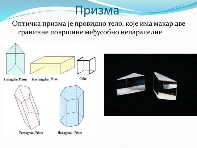 Prelamanje svetlosti kroz prizmu i sočiva | PPTX