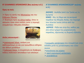 α και β ελληνικός αποικισμός /υλικό για σύγκριση | PPTX