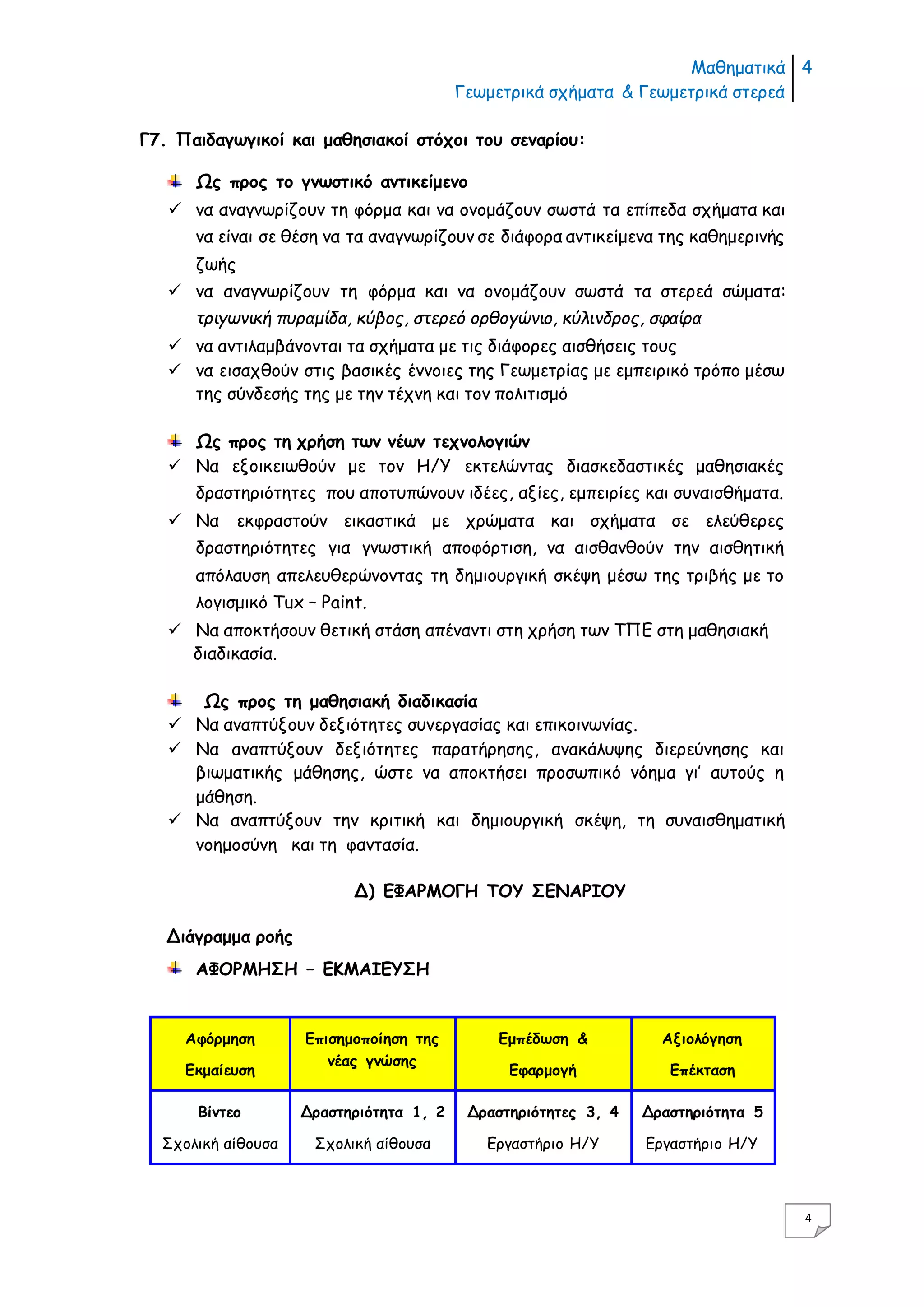 Εκπαιδευτικό σενάριο «Γεωμετρία - Χώρος και σχήματα Υποενότητα ...