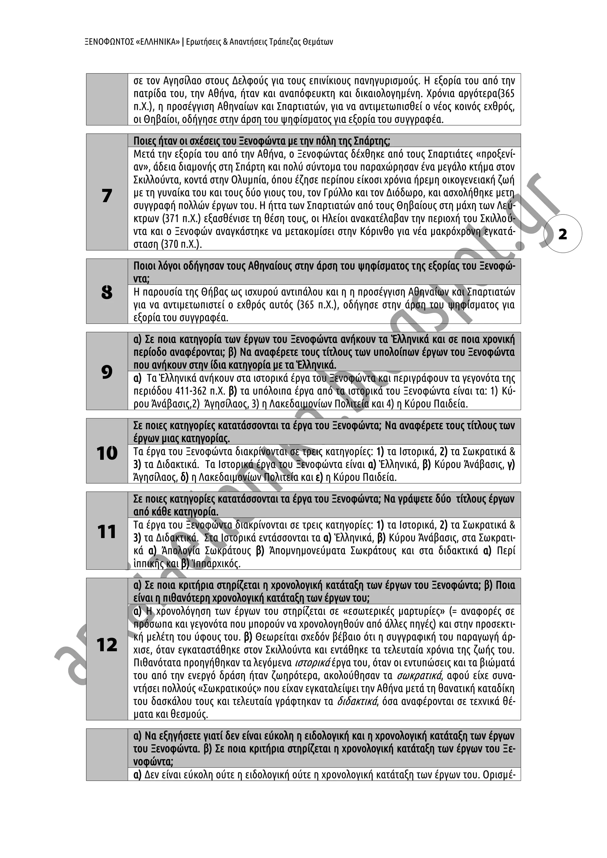 Εισαγωγή Ξενοφώντα: Ερωτήσεις & Απαντήσεις Τράπεζας Θεμάτων Ι.Ε.Π. | PDF