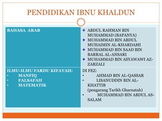 ابن خلدون توكوه سجاراون اولوع - Ibnu Khaldun Tokoh Sejarawan Ulung | PPTX