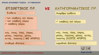 ΟΝΟΜΑΤΙΚΟΙ ΟΜΟΙΟΠΤΩΤΟΙ ΠΡΟΣΔΙΟΡΙΣΜΟΙ-ΑΡΧΑΙΑ ΕΛΛ. ΓΛΩΣΣΑ-Β ΓΥΜΝΑΣΙΟΥ | PPT