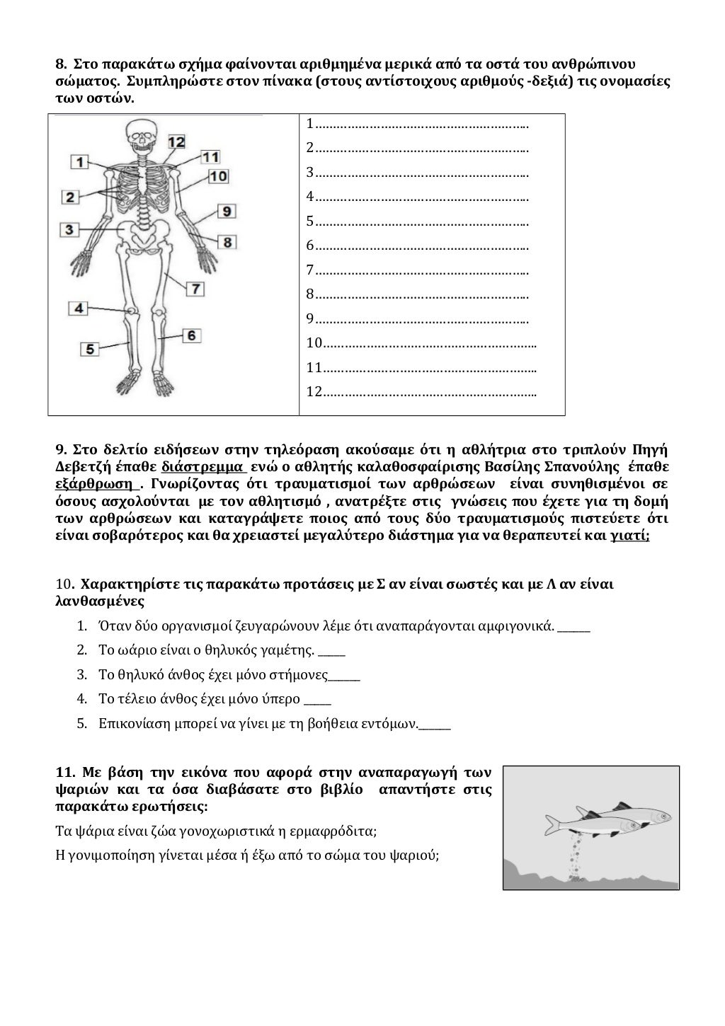 Θεματα εξετασεων Βιολογιας Γυμνασιου (Ταξεις Α, Β, Γ)