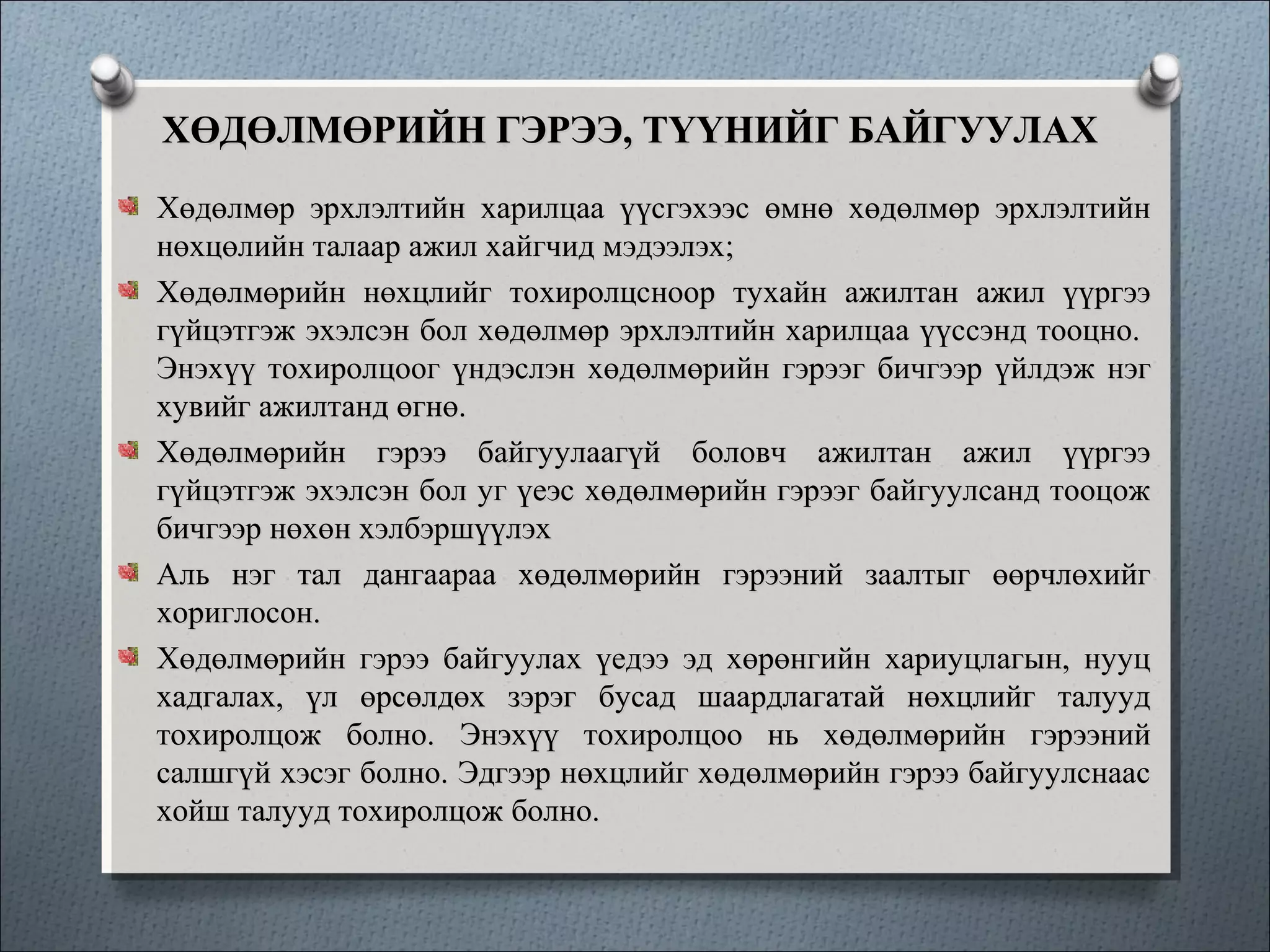 хөдөлмөрийн тухай хуулийн шинэчилсэн найруулгын төсөлд оруулсан