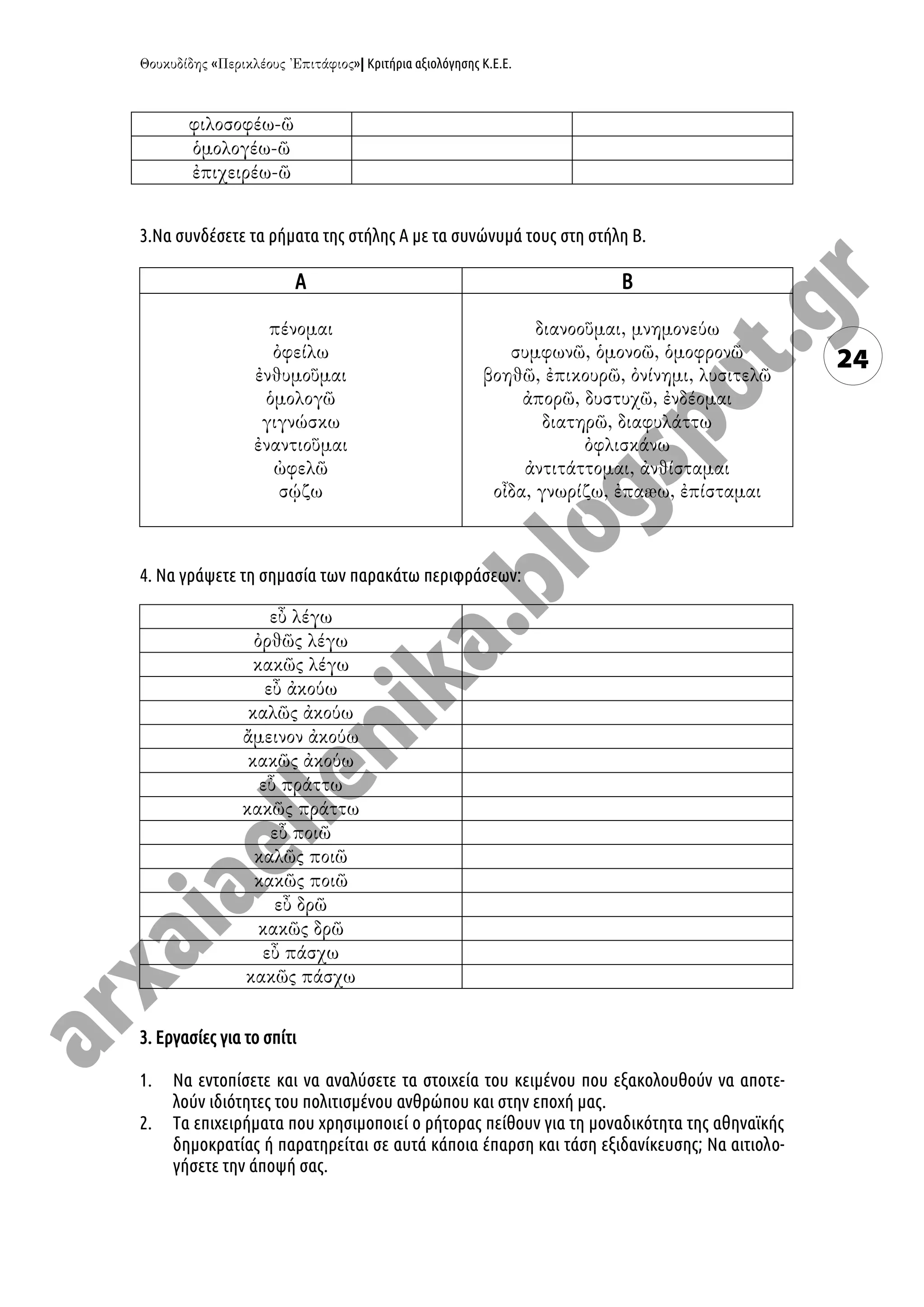 Θουκυδίδης "Περικλέους Επιτάφιος" : Κριτήρια αξιολόγησης Κ.Ε.Ε. | PDF