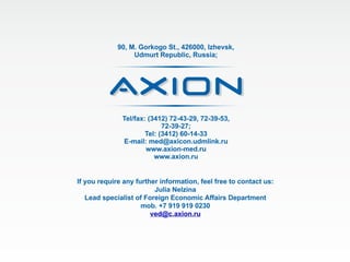 "Axion" medical equipment | PDF