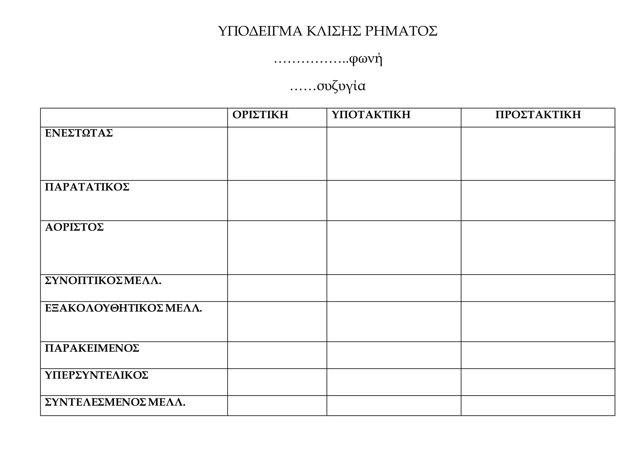 υποδειγμα κλισης ρηματος | DOCX