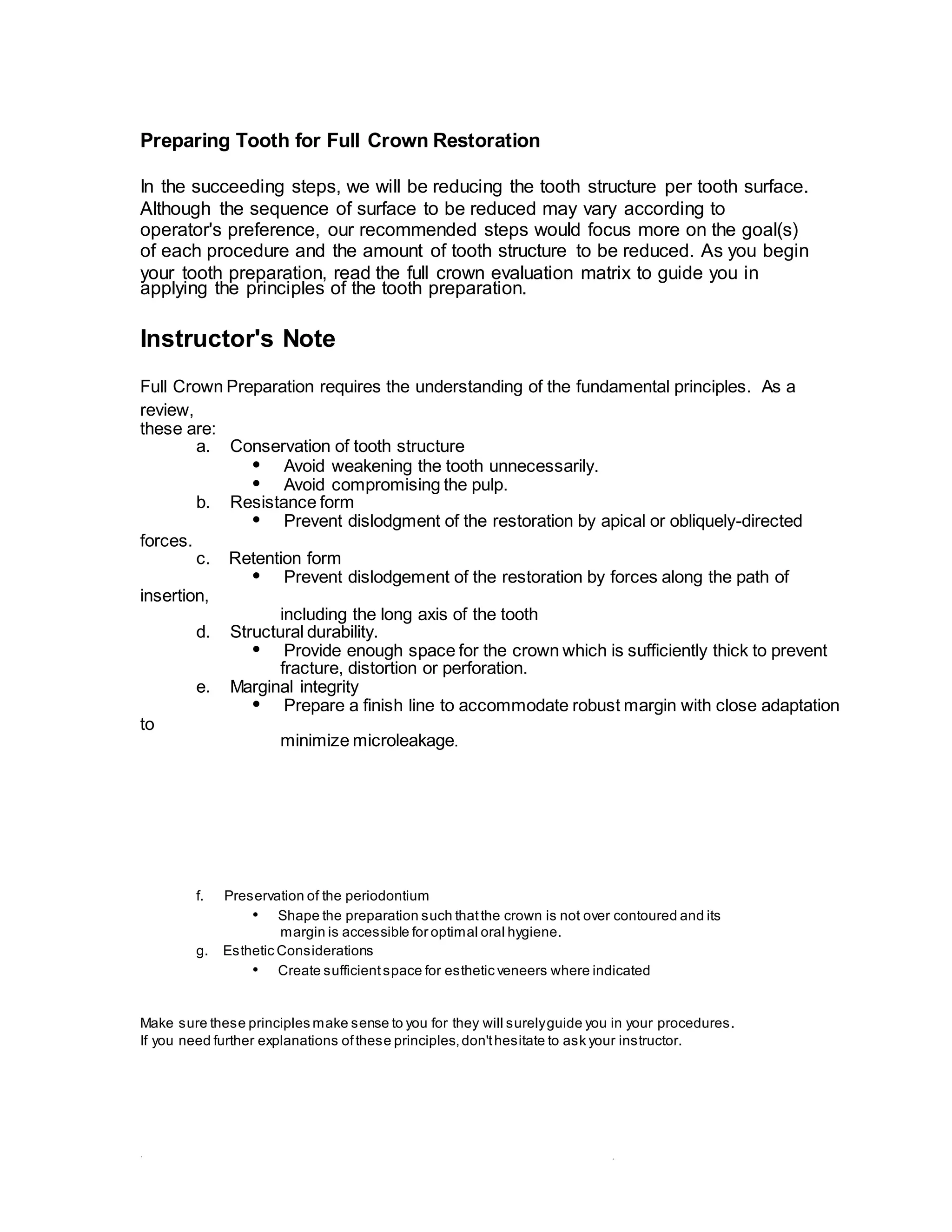 Full Crown Preparation and Some Clinical Modification PREPARION | DOCX