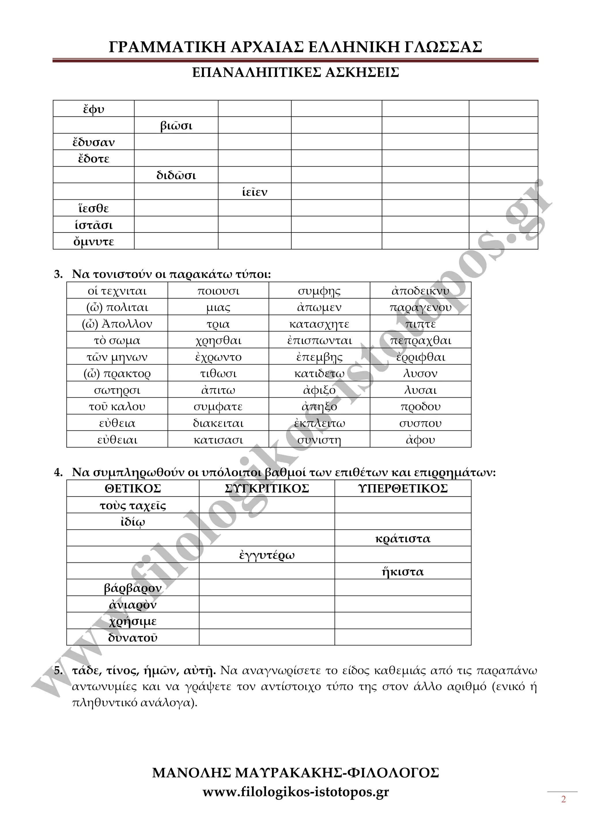 επαναληπτικες ασκησεις γραμματικης | PDF
