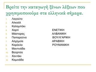 Βρείτε την καταγωγή ξένων λέξεων που χρησιμοποιούμε στα ελληνικά σήμερα ...
