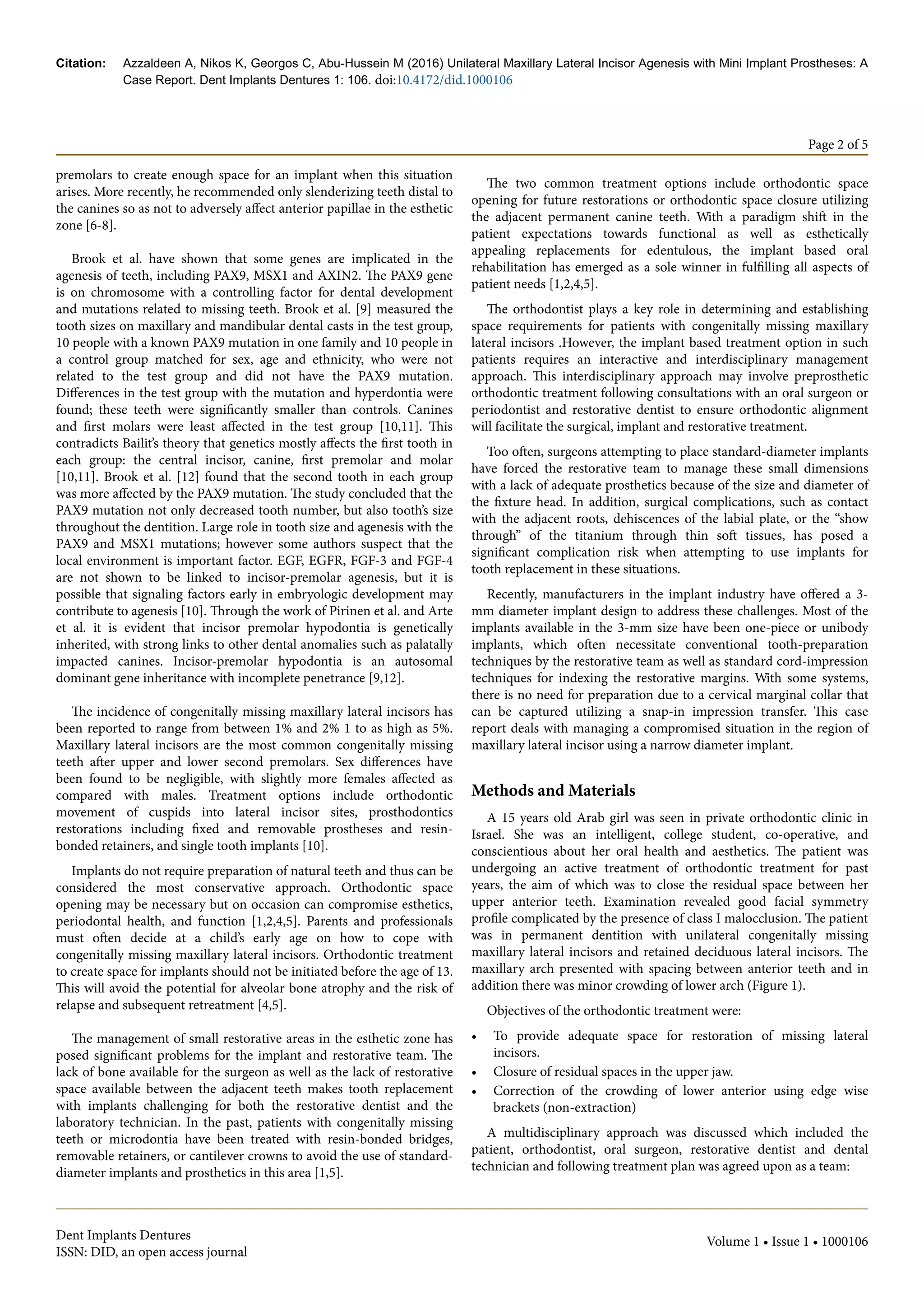 Unilateral Maxillary Lateral Incisor Agenesis with Mini Implant ...