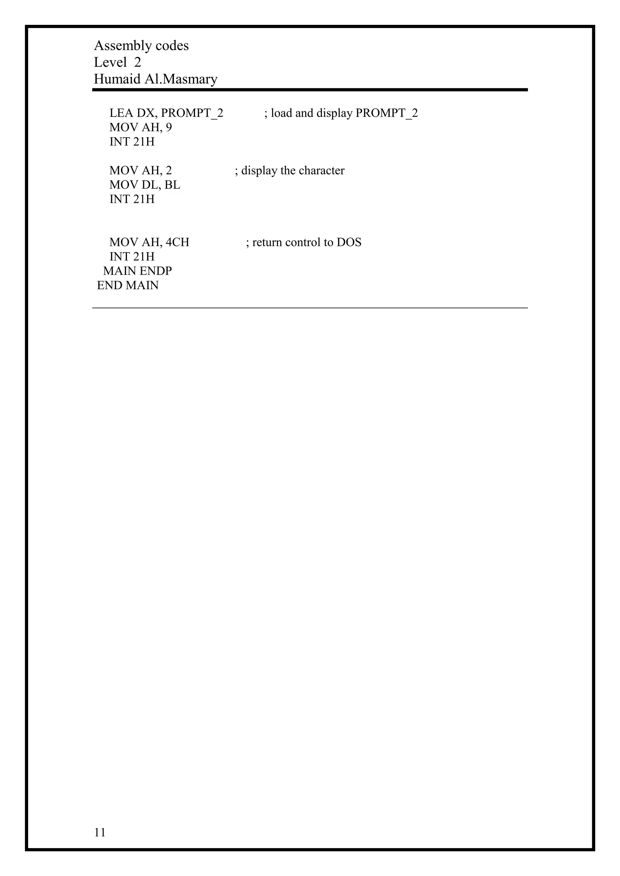 جميع اوامر لغة الاسمبلي | PDF