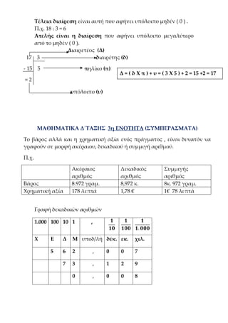 Μαθηματικά Δ΄ τάξη - Συμπεράσματα ενοτήτων | PDF