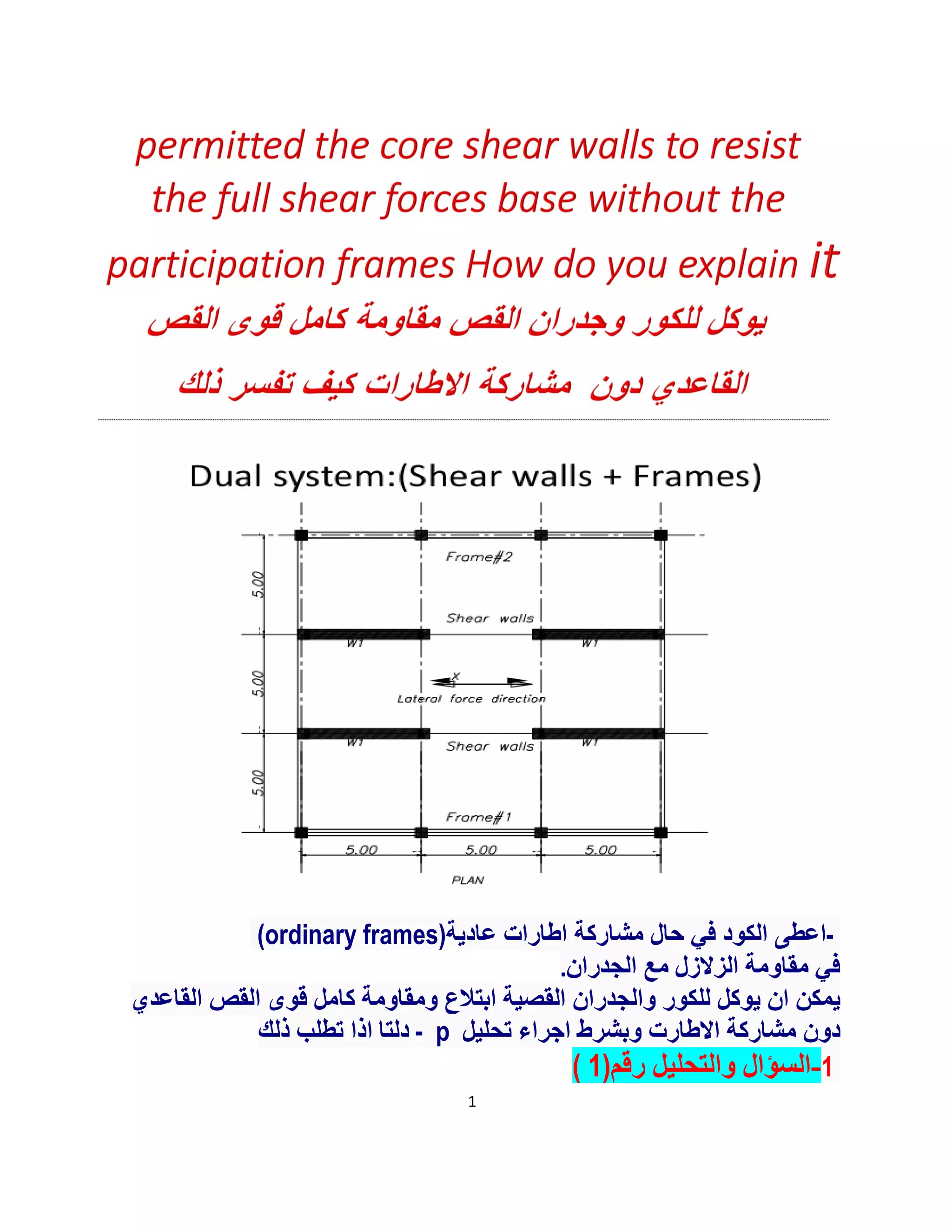 core shear walls to resist the full shear forces base without the ...