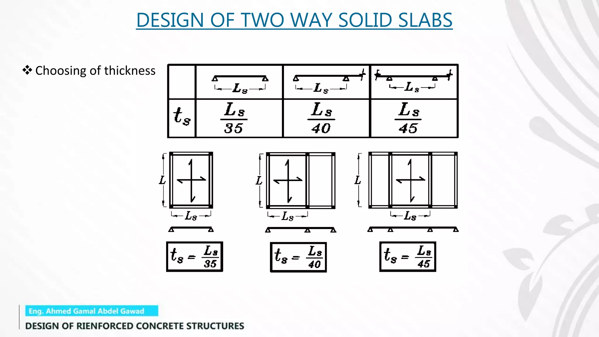 الفصل السابع - البلاطات المصمتة - تصميم المنشآت الخرسانية المسلحة | PPTX