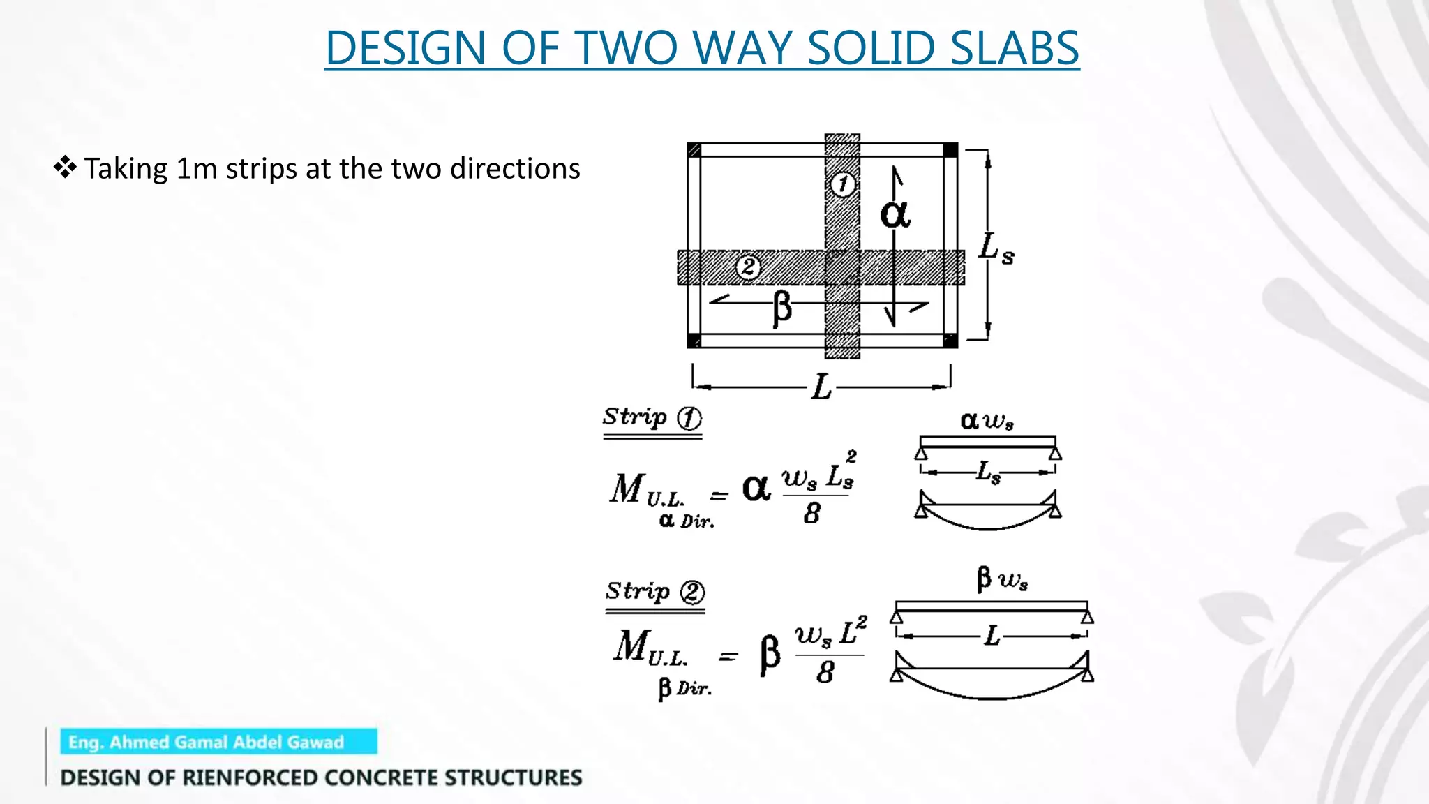 الفصل السابع - البلاطات المصمتة - تصميم المنشآت الخرسانية المسلحة | PPTX