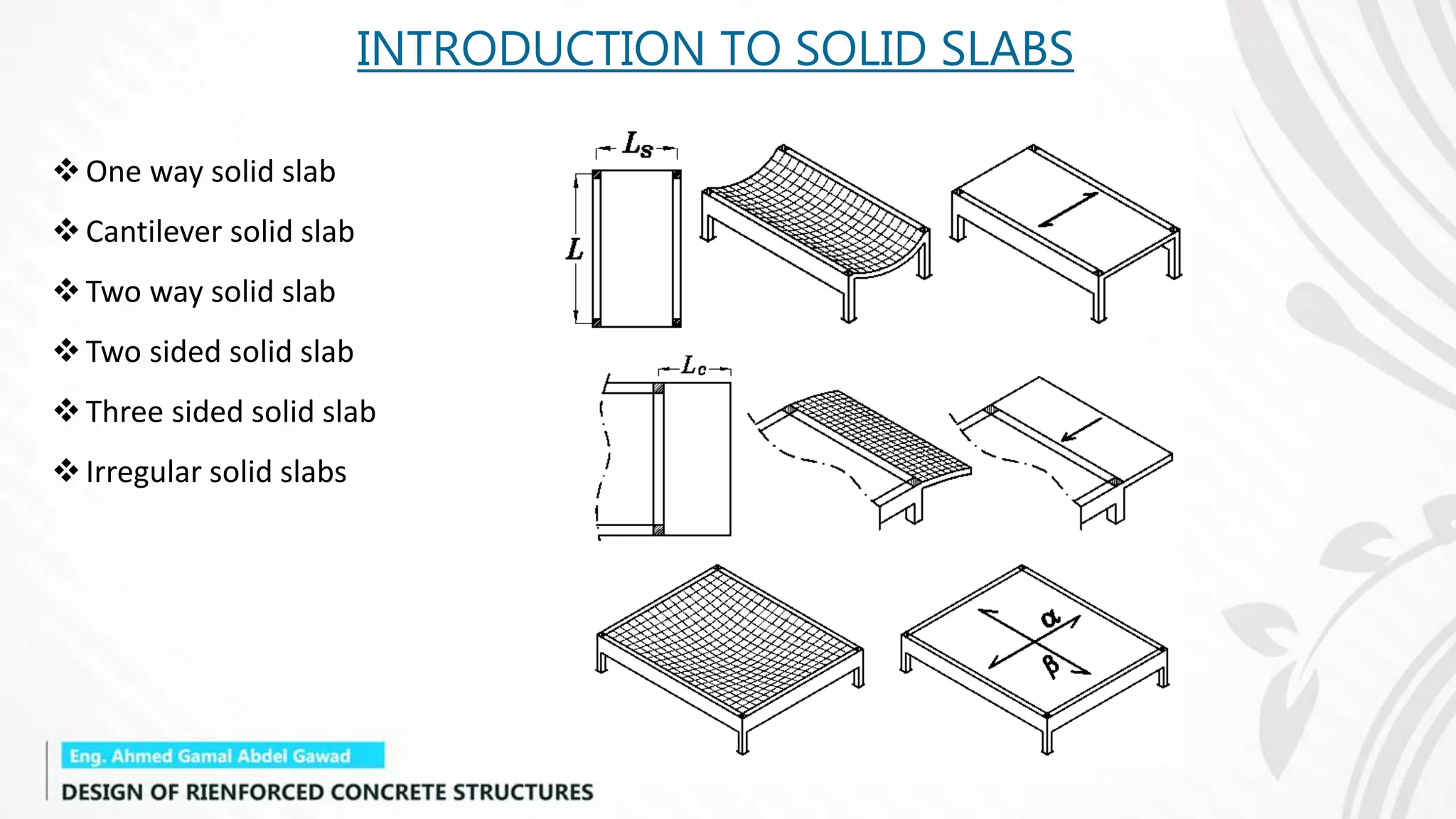 الفصل السابع - البلاطات المصمتة - تصميم المنشآت الخرسانية المسلحة | PPTX