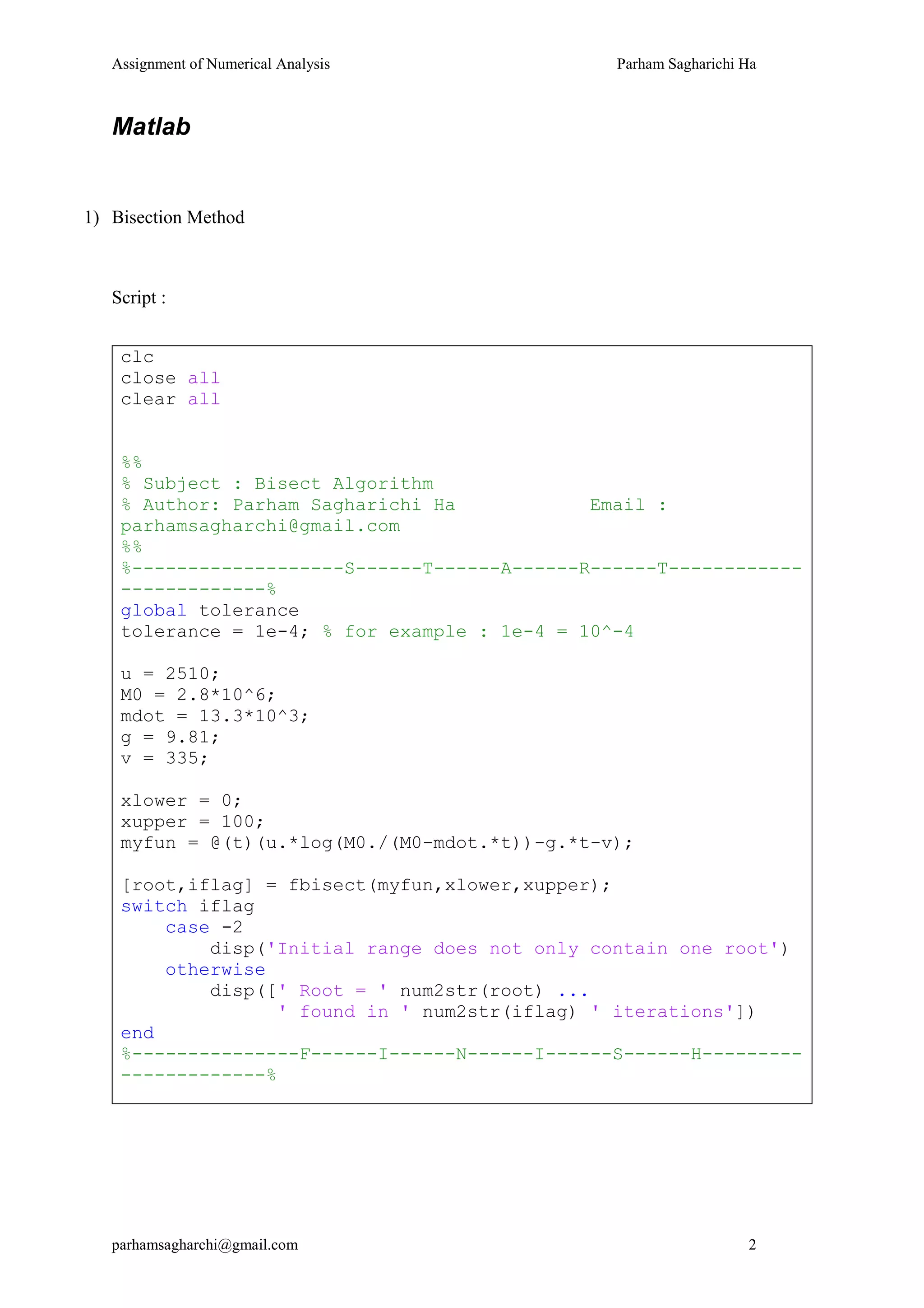 NUMERICAL METHODS WITH MATLAB : bisection,mueller's,newton-raphson,false point,x=g(x) | PDF ...