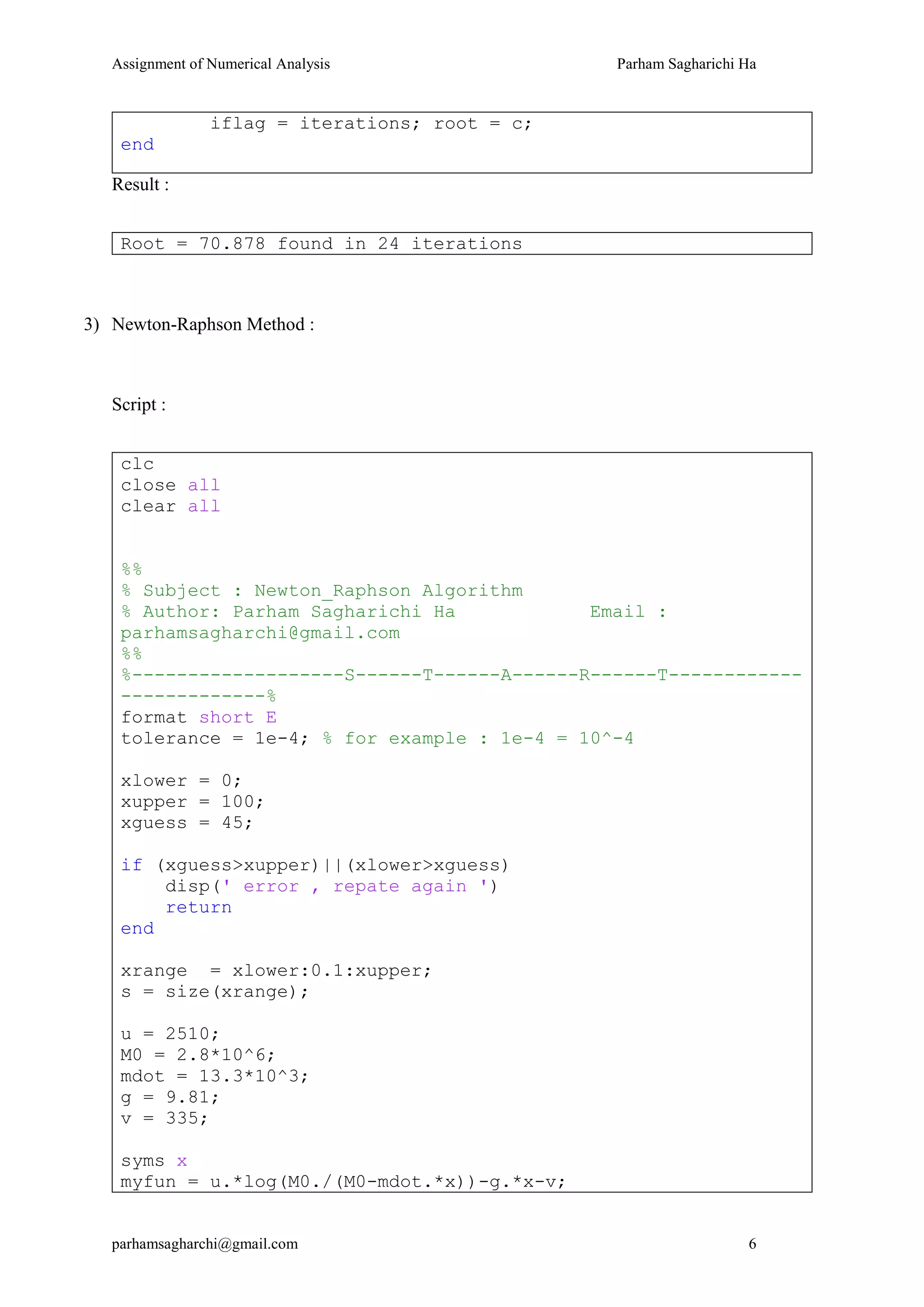 NUMERICAL METHODS WITH MATLAB : bisection,mueller's,newton-raphson,false point,x=g(x) | PDF ...
