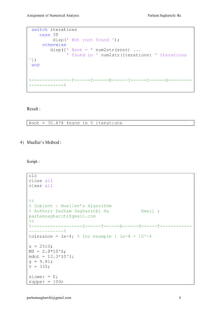 NUMERICAL METHODS WITH MATLAB : bisection,mueller's,newton-raphson ...