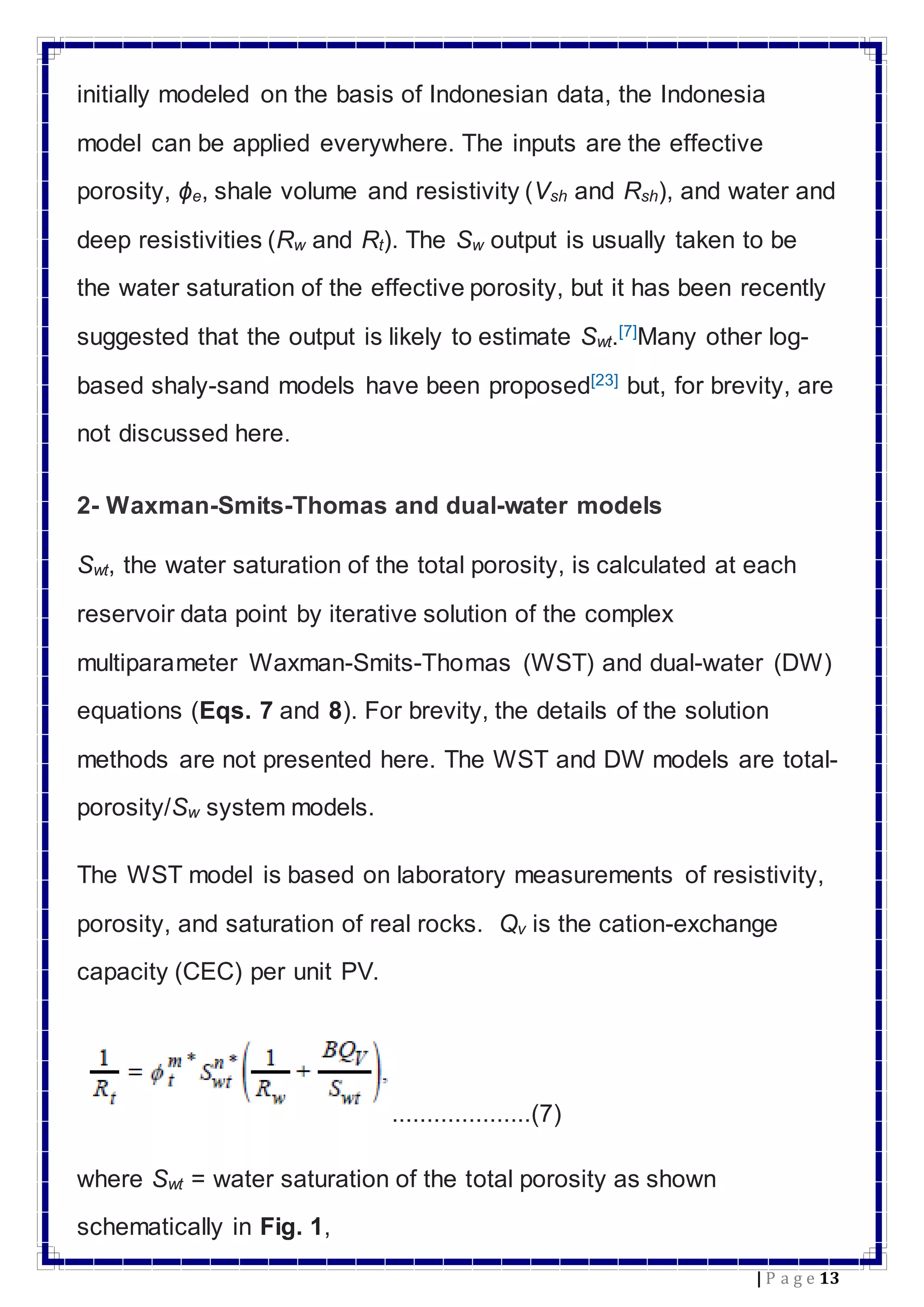 Calculating porosity and water saturation | DOCX